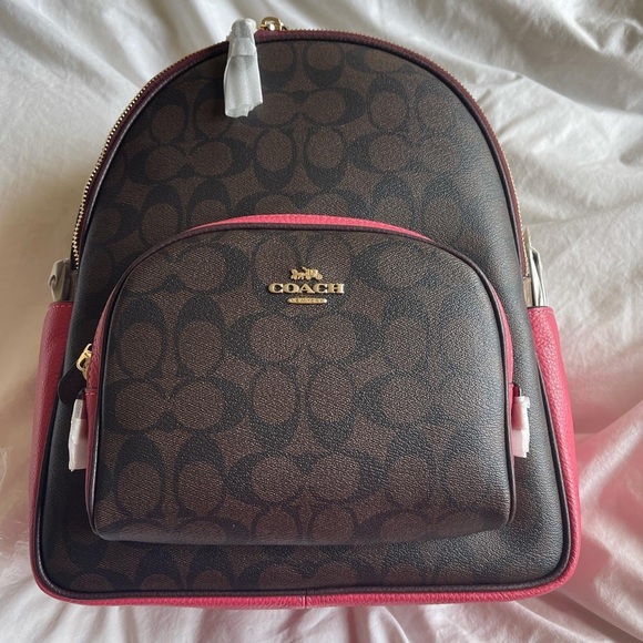 Coach | Bags | Coach Court Logo Backpack Brown Strawberry Haze | Poshmark